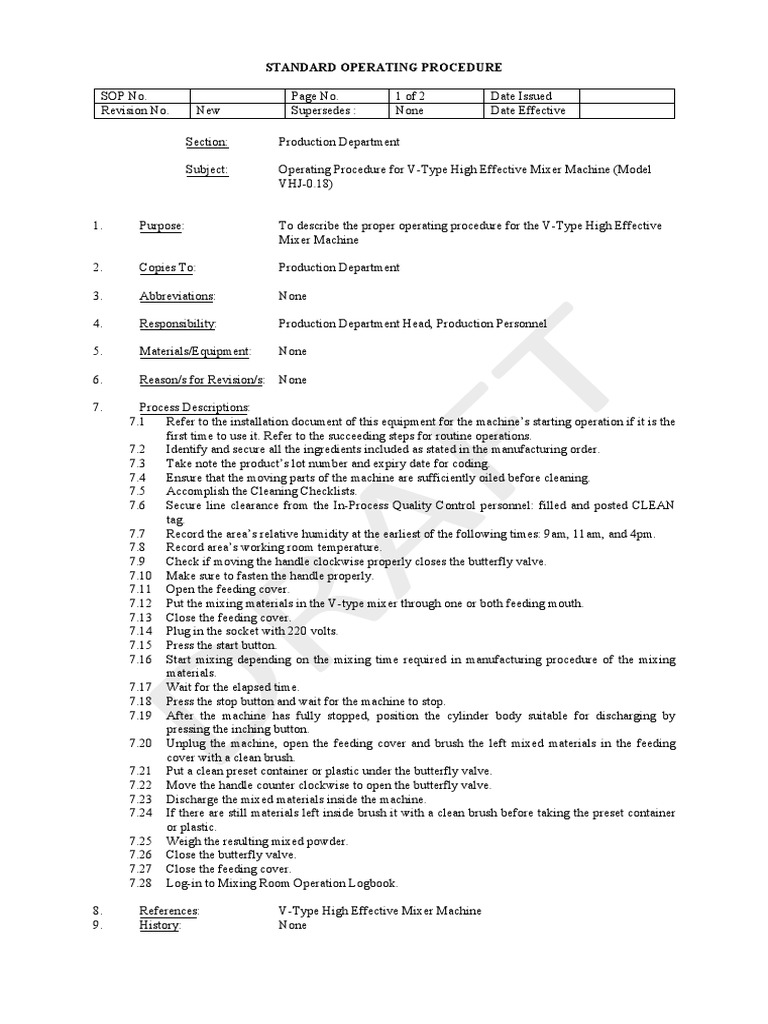 SOP - Operation of V-Type High Effective Mixer Machine 3 | PDF | Industries