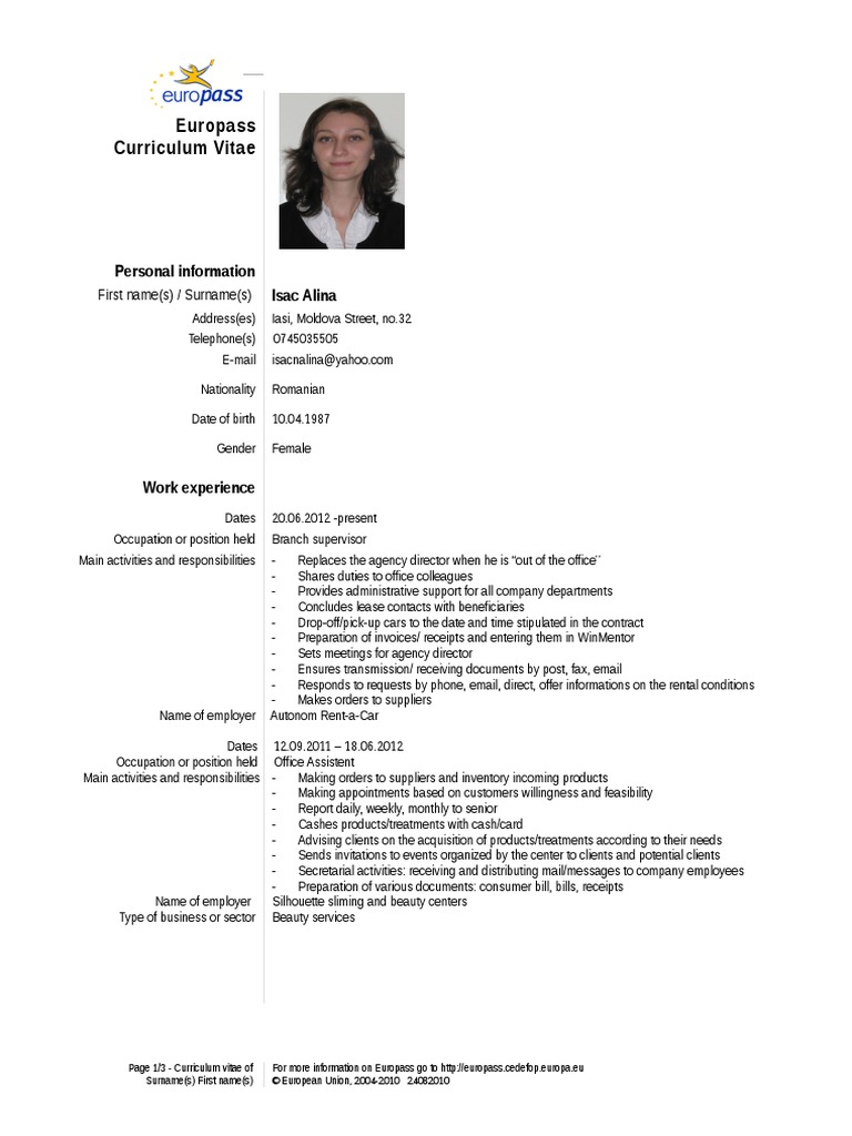 CV Alina Isac | PDF | Banks | Loans