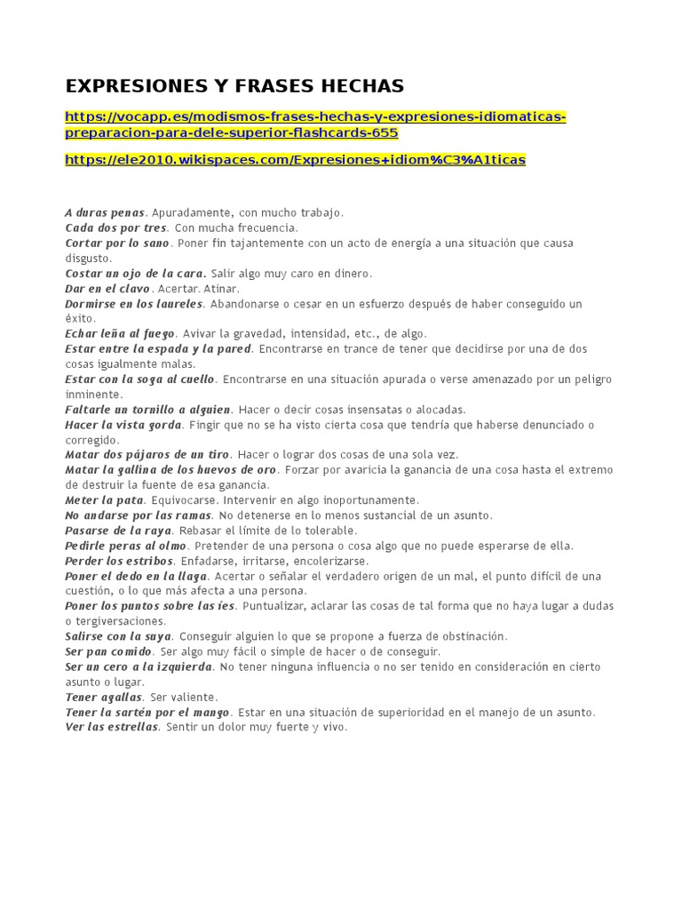 Modismos y Frases Hechas Esenciales | PDF | Artes del Lenguaje y ...