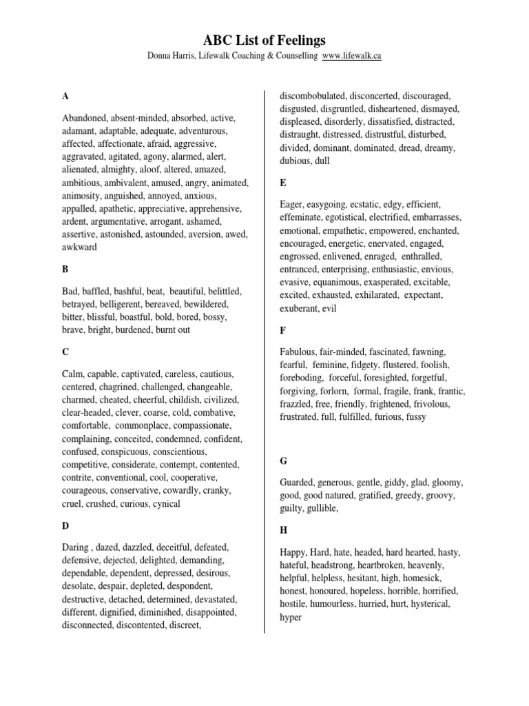 ABC List of Feelings | PDF