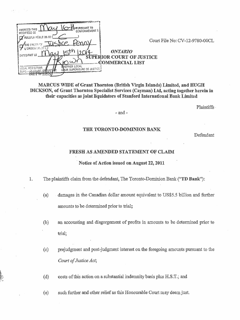 Ontario Superior Court of Justice Court File No: CV-12-9780-00CL | PDF ...