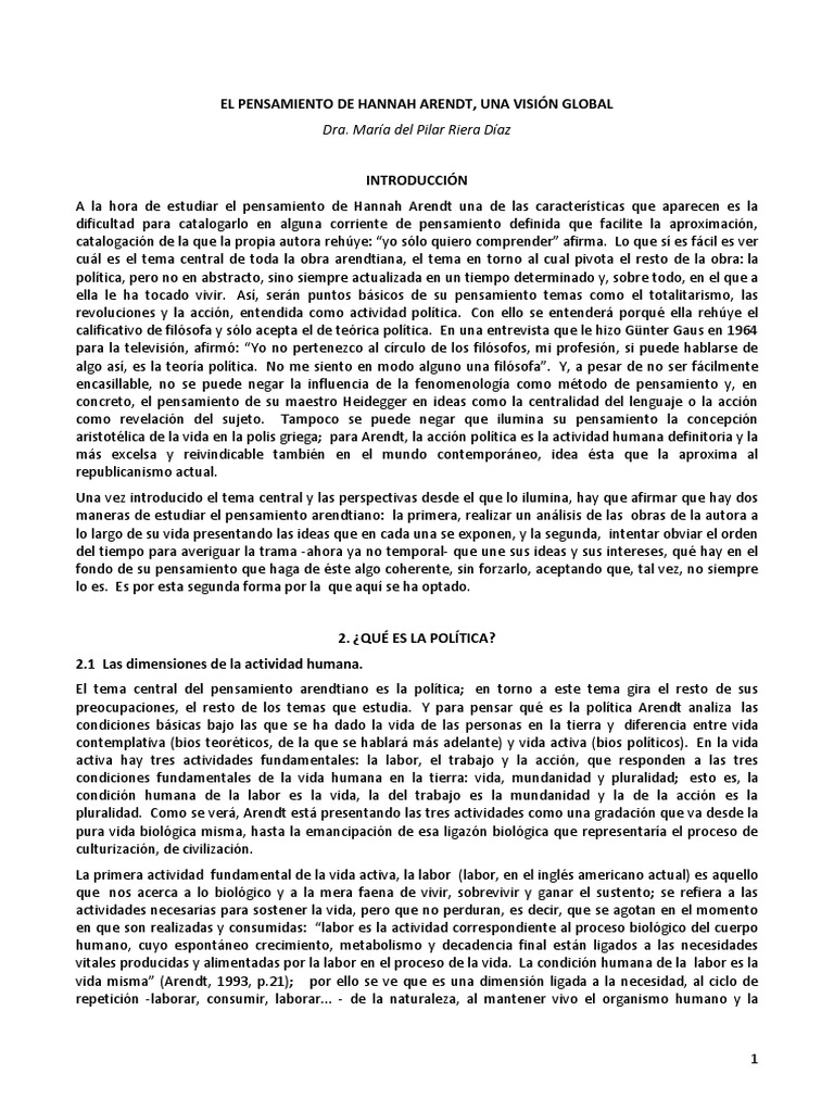 El Pensamiento de Hannah Arendt | PDF | Hannah Arendt | Filosofía