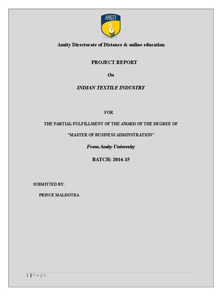 Project Report On Indian Textile Industry Final | PDF | Knitting | Yarn