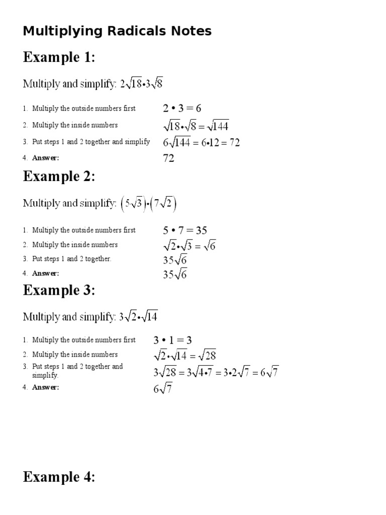 Multiplying Radicals Step-by-Step Guide | PDF