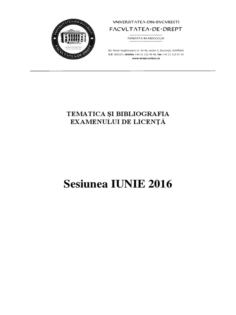 Tematica Si Bibliografia - Licenta Iunie 2016 | PDF