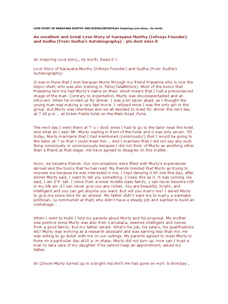 Love Story of Narayan Murthy and Sudha Murthy | PDF
