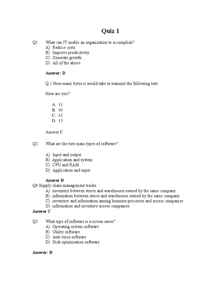 Core 2 Quiz 1 Overview | PDF