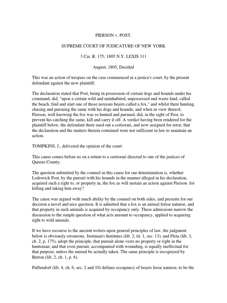 Pierson V Post | PDF | Justice | Crime & Violence