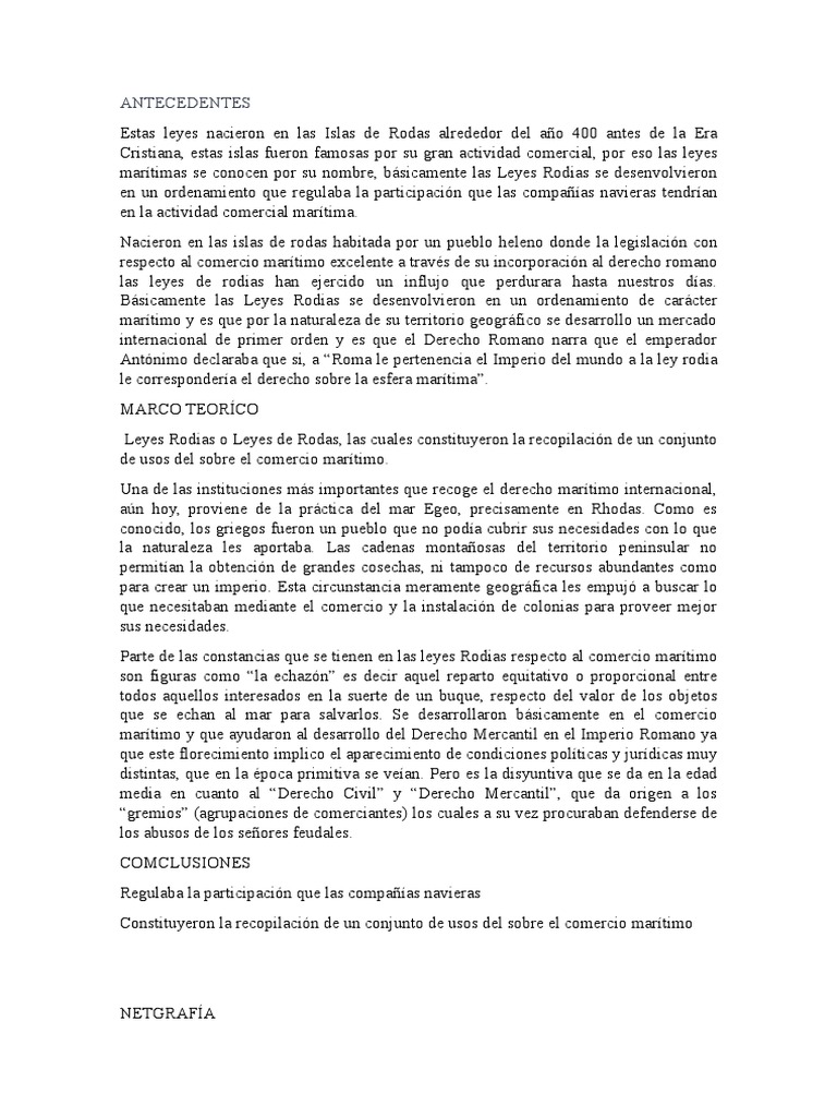 Leyes Rodias: Historia y Comercio Marítimo | PDF | Rodas | Comercio