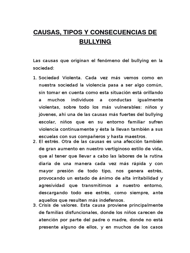 El Bullying Causas y Consecuencias | PDF