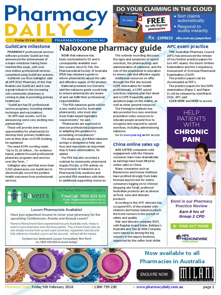 Pharmacy Daily For Fri 05 Feb 2016 - Naloxone Pharmacy Guide, Opioid Use Up Fourfold, GuildCare ...