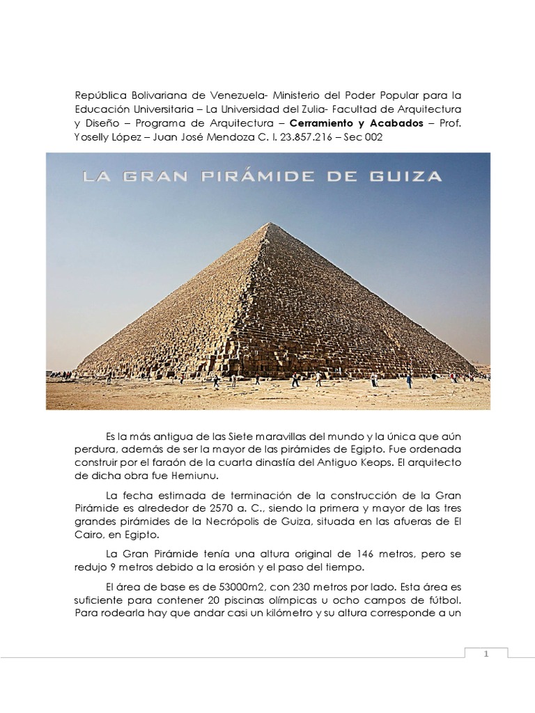 La Gran Pirámide de Guiza: Datos Clave | PDF | Pirámides egipcias ...