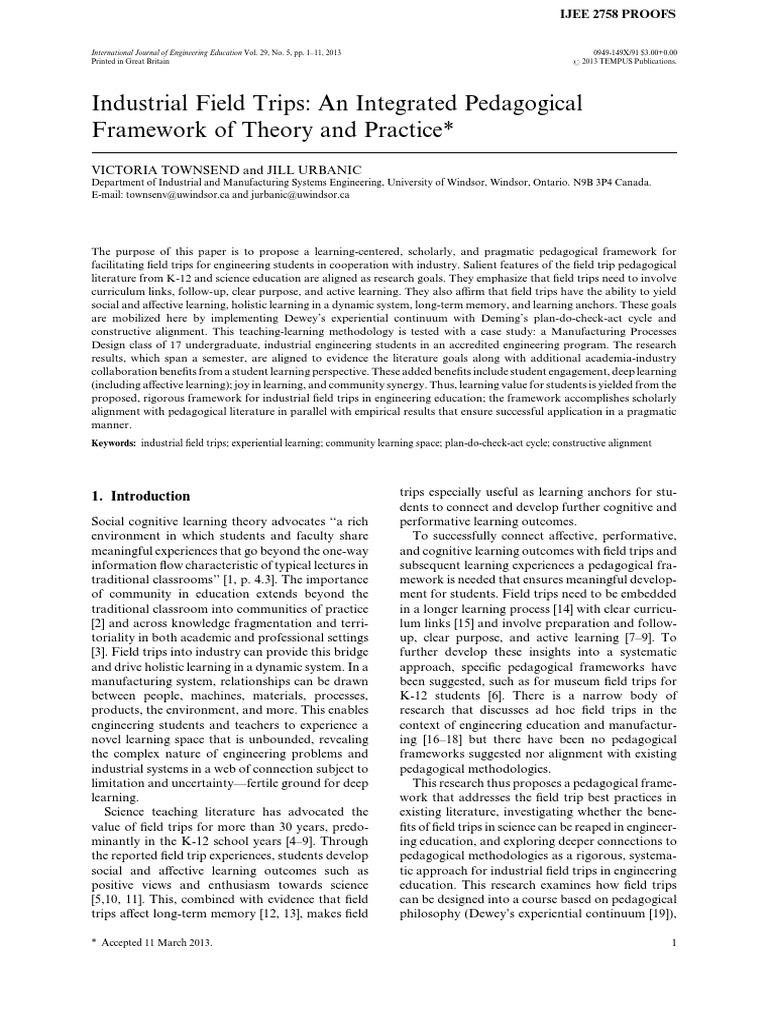 Industrial Field Trips: An Integrated Framework of Theory and Practice ...