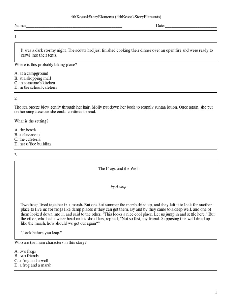 4th Grade Story Elements Quiz | PDF | Nature