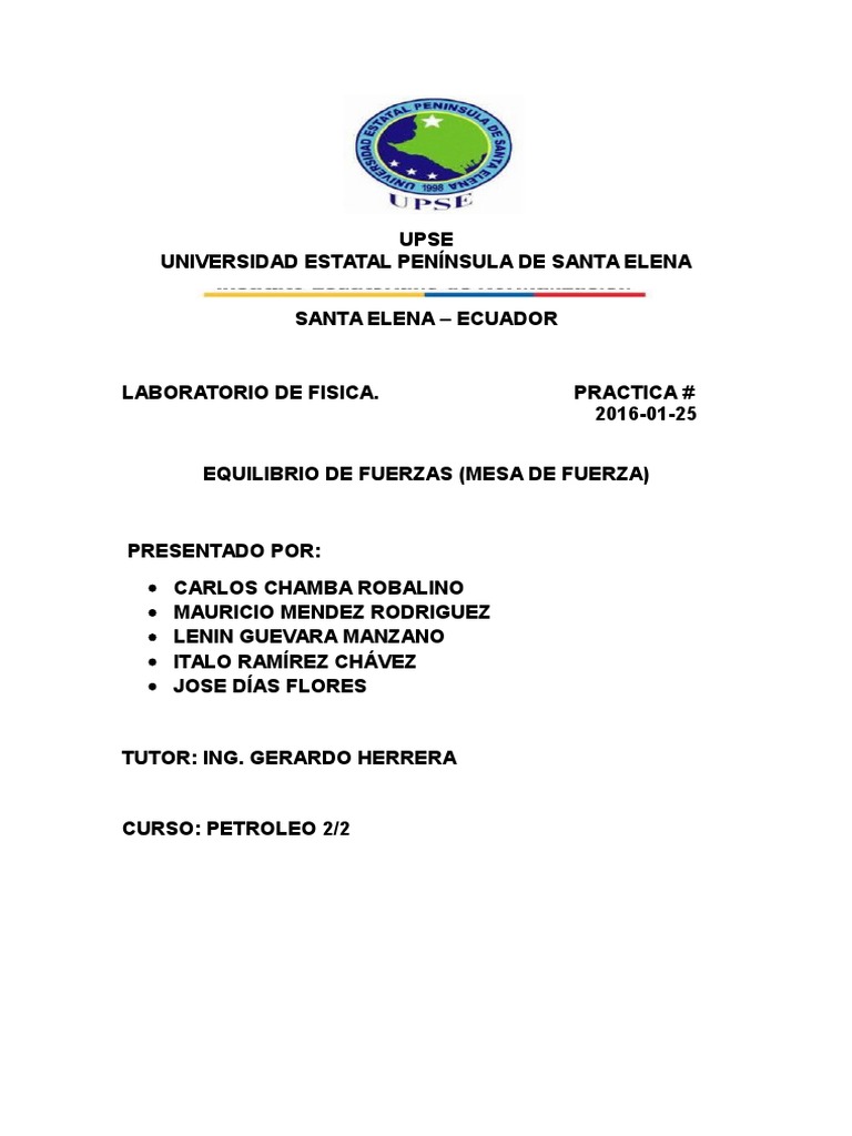 Practica de Fisica Mesa de Fuerza | PDF | Fuerza | Vector Euclidiano