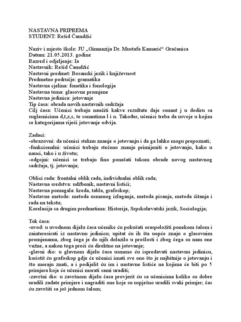 Nastavna Priprema | PDF