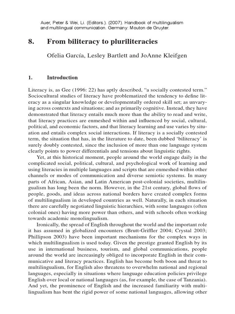 21 - From Biliteracy To Pluriliteracies | PDF | Multilingualism | Literacy