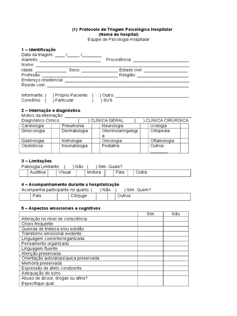 Protocolo de Triagem Psicológica Hospitalar