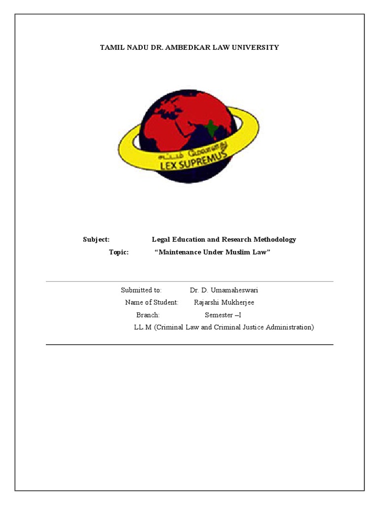 Maintenance Muslim Law Project | PDF | Wife | Social Institutions