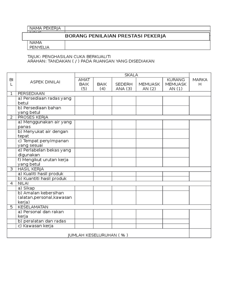 Borang Penilaian Pekerja | PDF