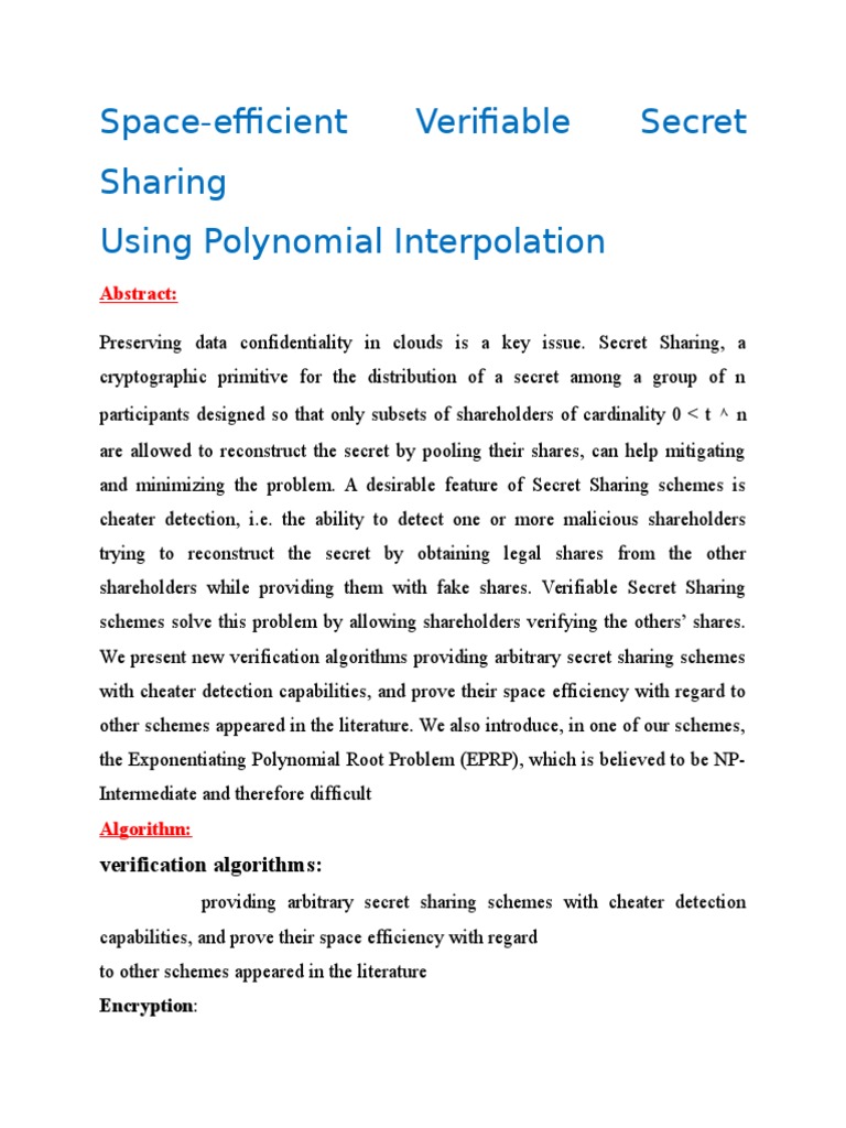 Verifiable Secret Sharing with Cheater Detection | PDF | Business ...