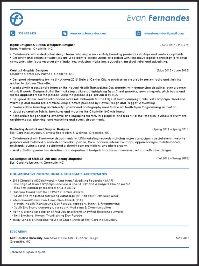 Evan Fernandes Resume 2016 | Download Free PDF | Graphics ...