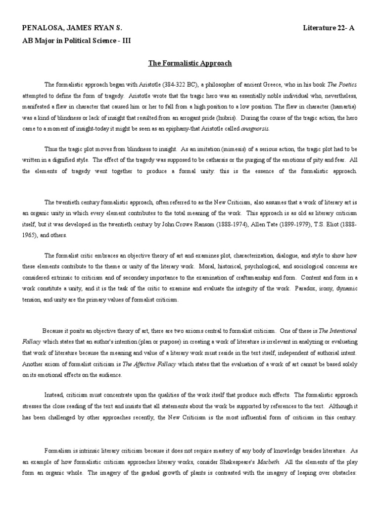 Formalistic Approach in Literature | PDF | Poetry | The Arts