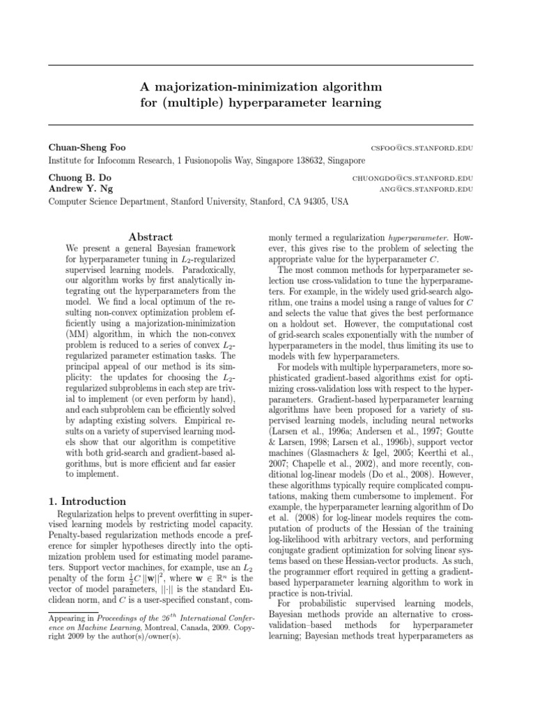 A Majorization-Minimization Algorithm For (Multiple) Hyperparameter Learning | PDF | Logistic ...