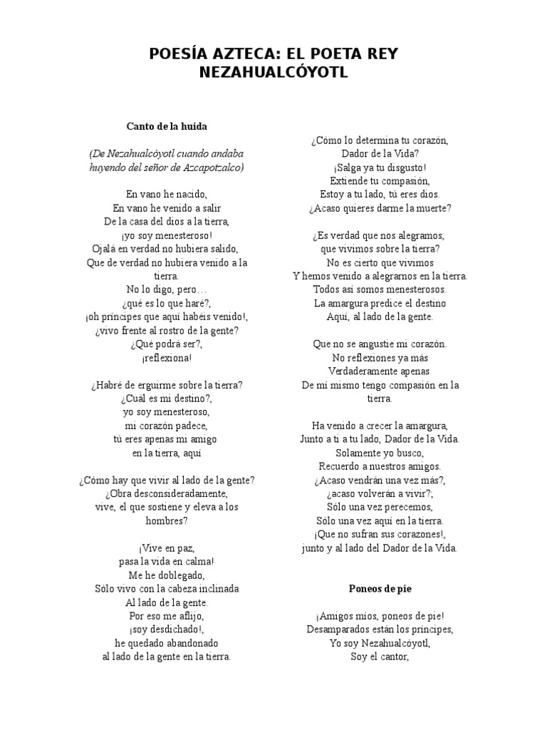 Poesía de Nezahualcóyotl: Canto Azteca | PDF | azteca