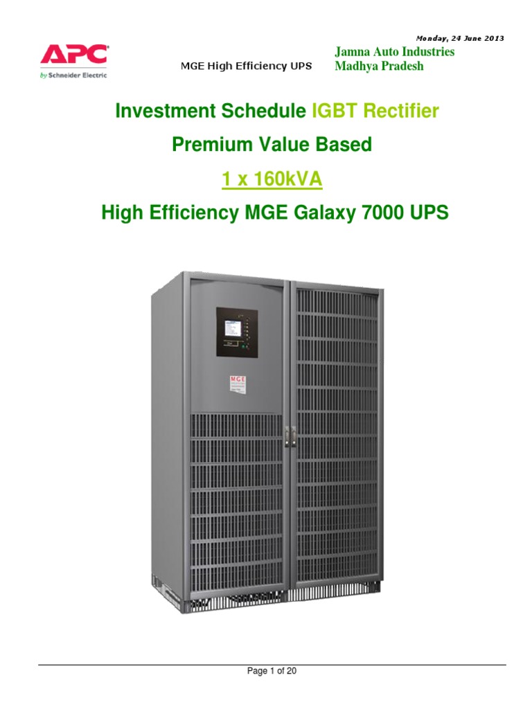 Apc Mge Galaxy 7000 Igbt Rectifier Jamna Auto Industries | PDF ...