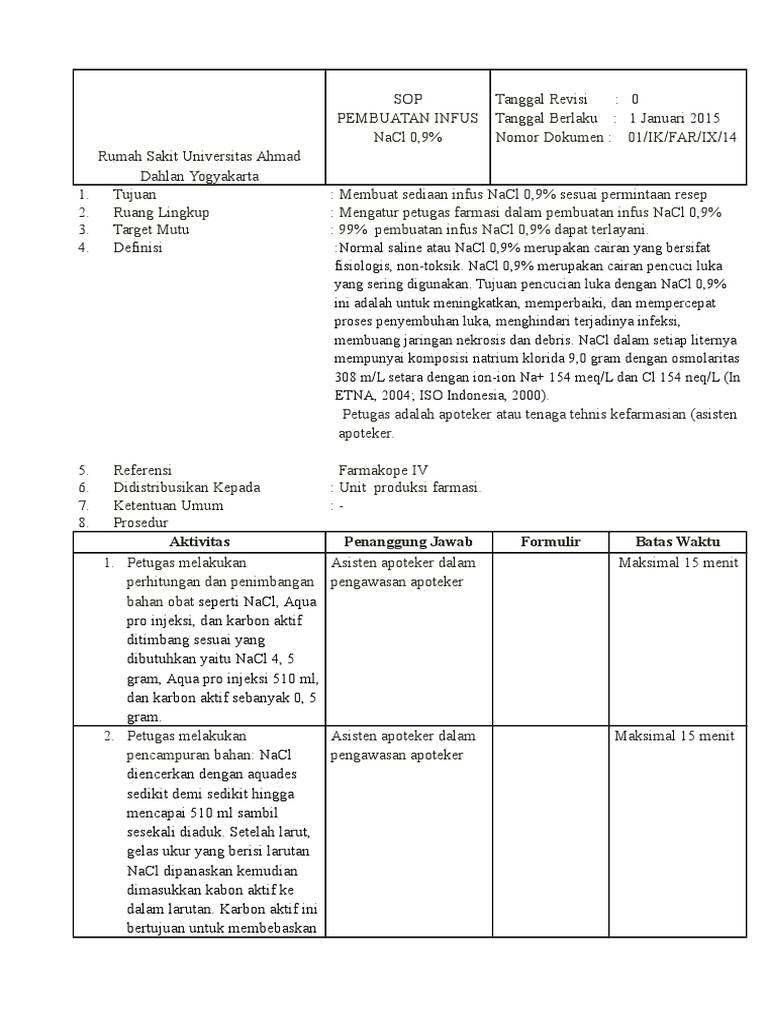 SOP Infus NaCl 0,9% | PDF