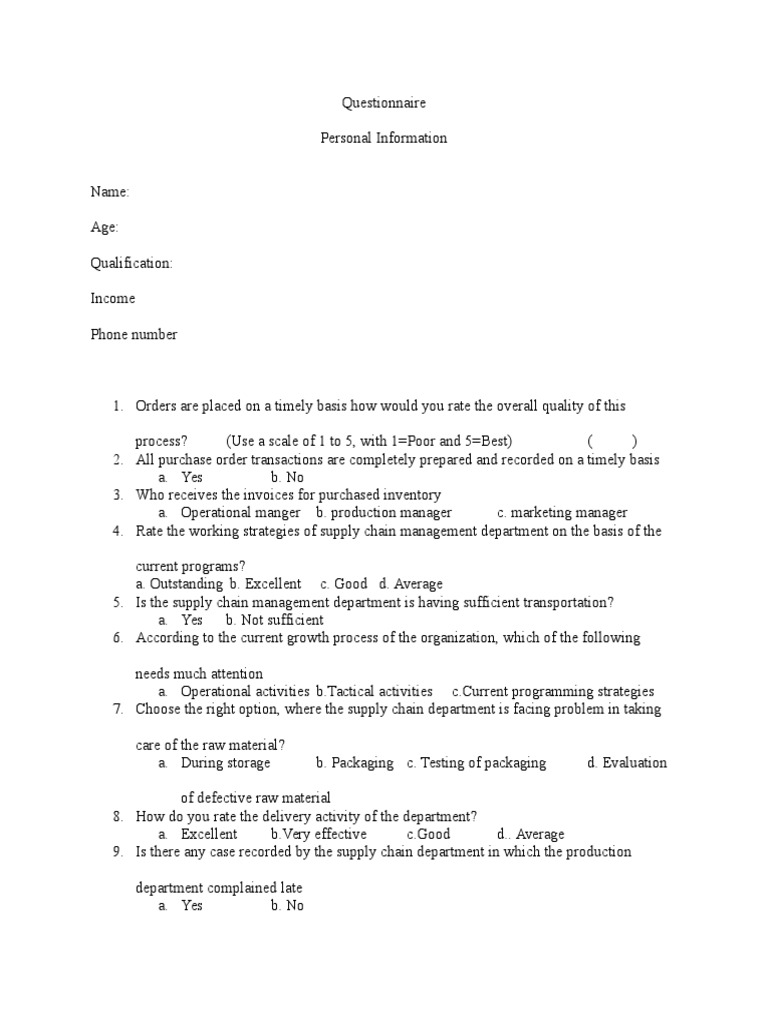 Questionnaire On Inventory Management | PDF | Inventory | Supply Chain