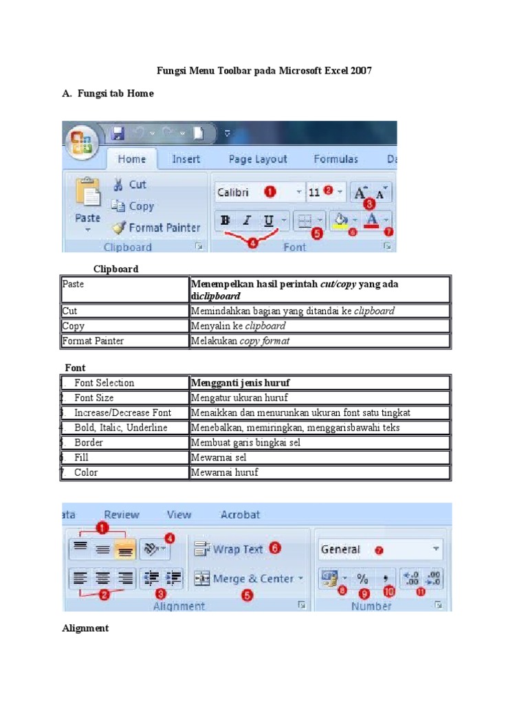 Fungsi Menu Toolbar Pada Microsoft Excel 2007 | PDF