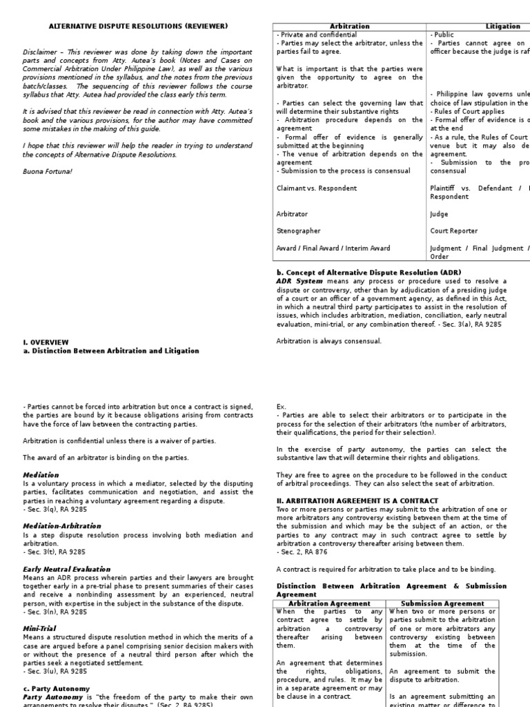 ADR Reviewer | PDF | Arbitral Tribunal | Arbitration