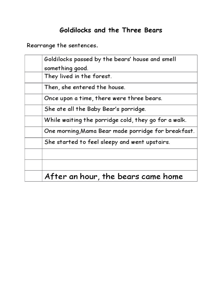 Goldilocks and the Three Bears Story | PDF