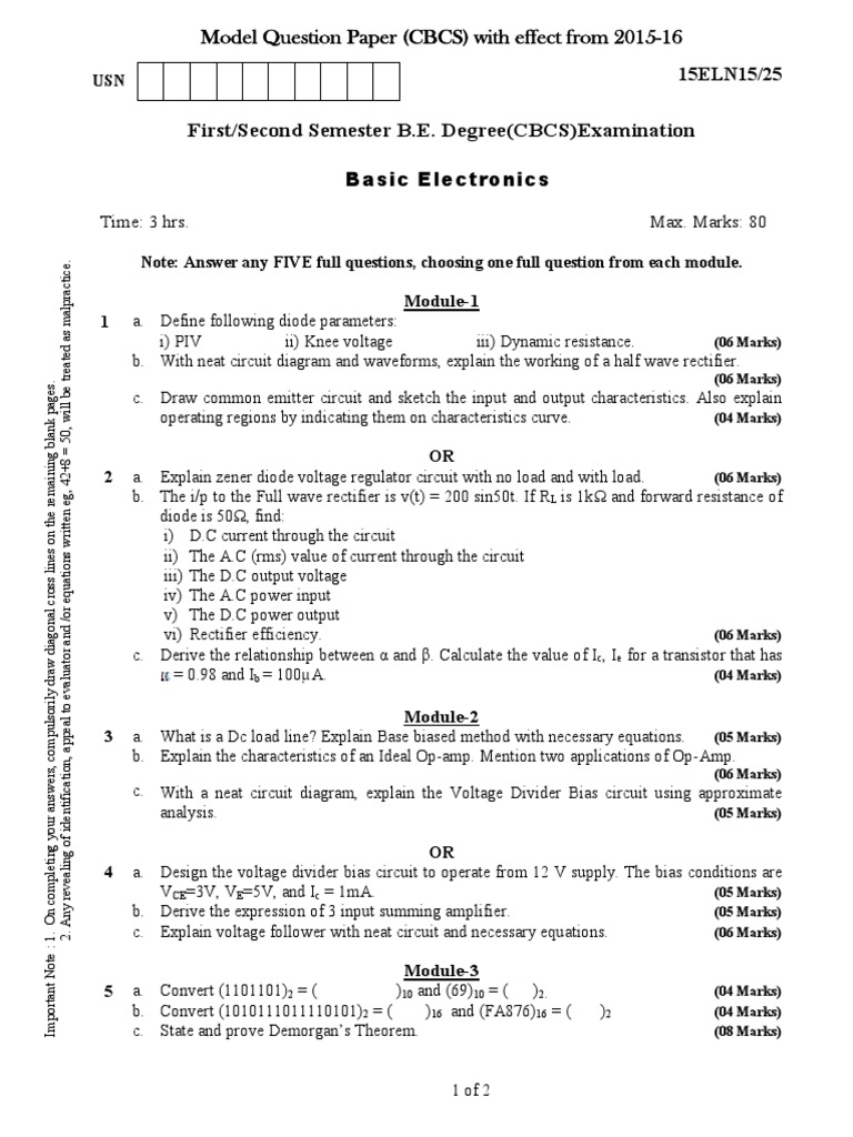Model Question Paper (CBCS) With Effect From 2015-16 15ELN15/25 | PDF ...