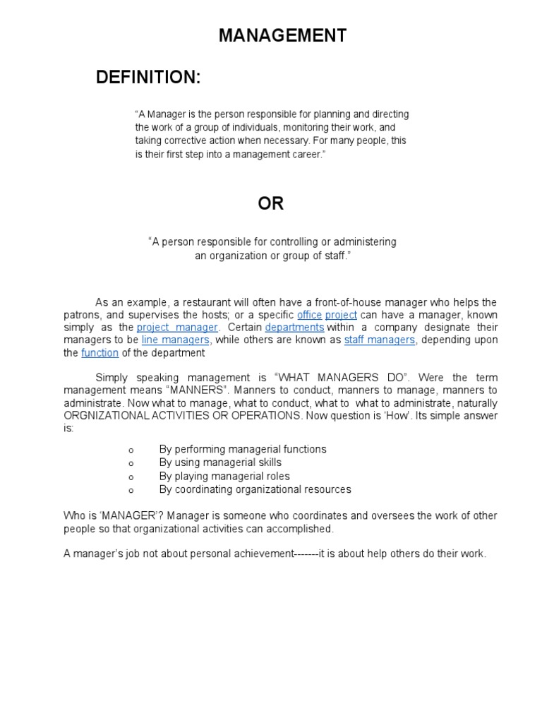 Management Definition:: Office Project Project Manager Departments Line ...