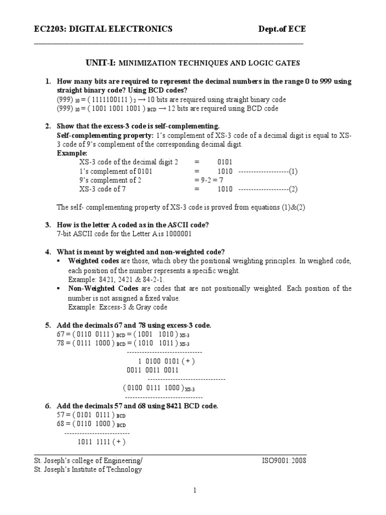 Ec2203: Digital Electronics Dept - of ECE - Unit-I | PDF | Cmos ...