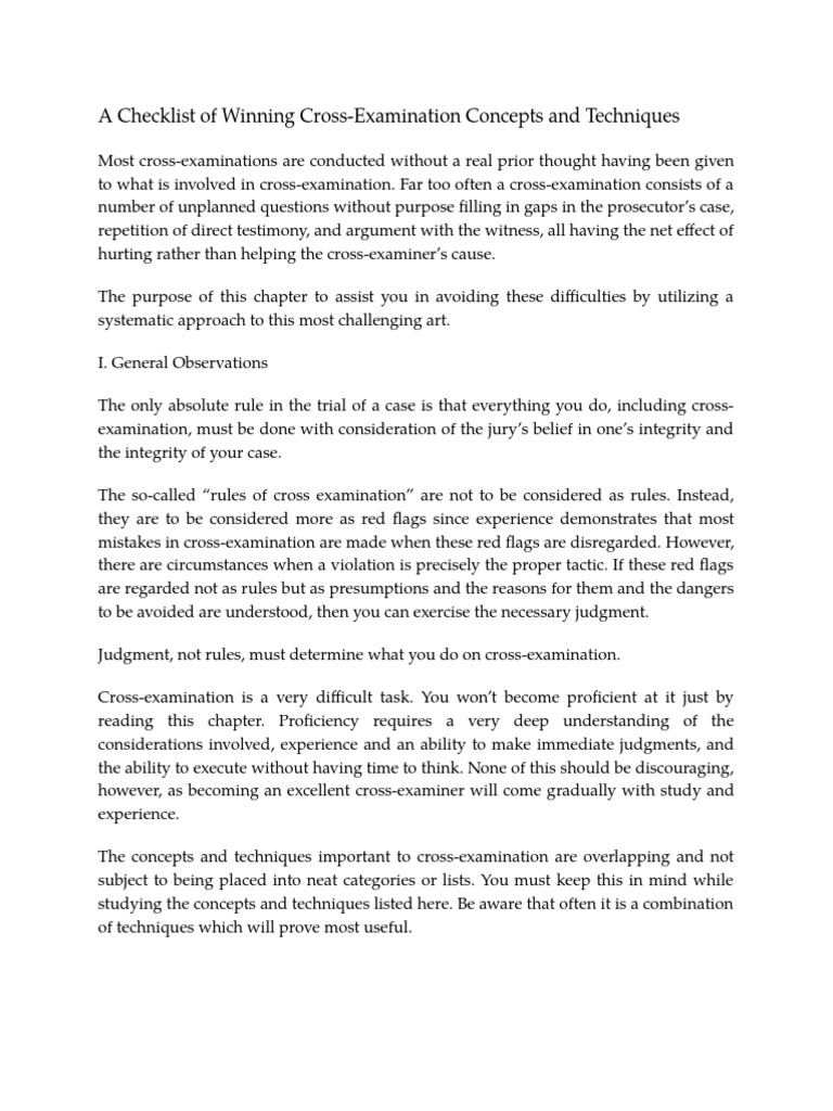 A Checklist of Winning Cross-Examination Concepts and Techniques | PDF ...