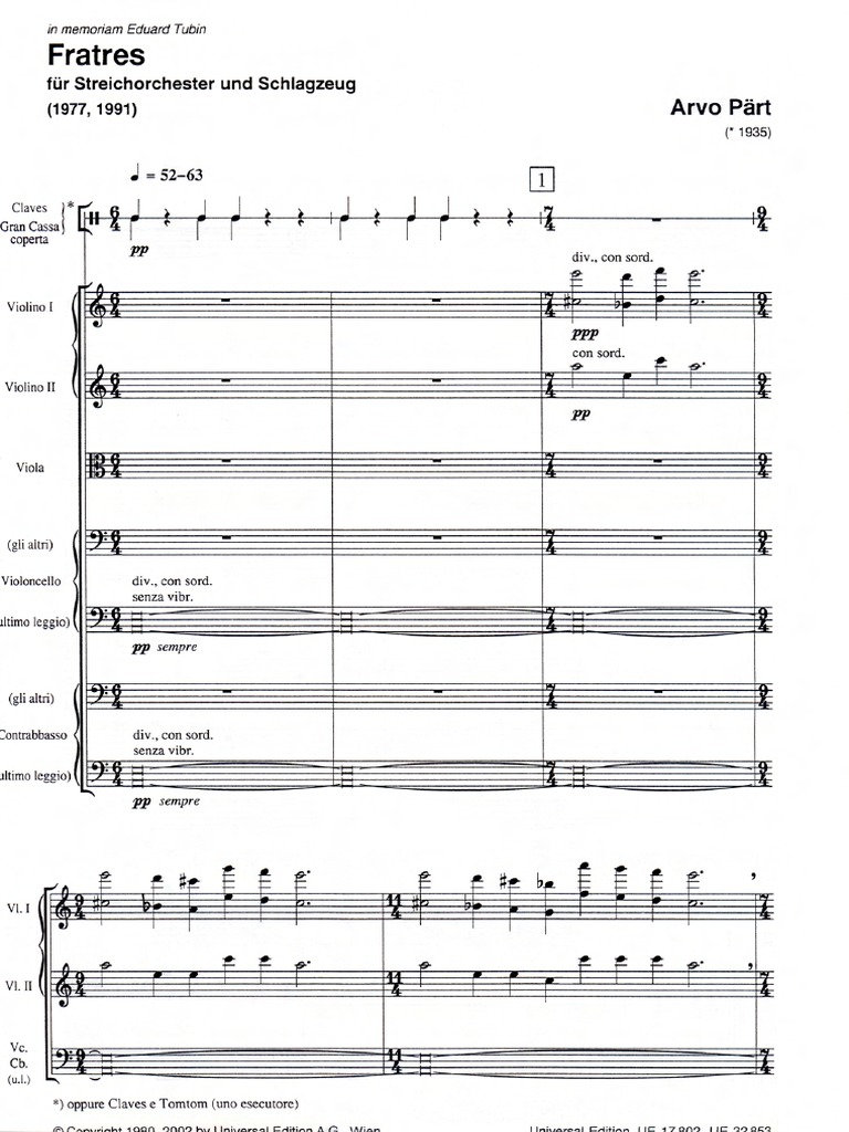 Arvo Part - Fratres (Partitura) | PDF