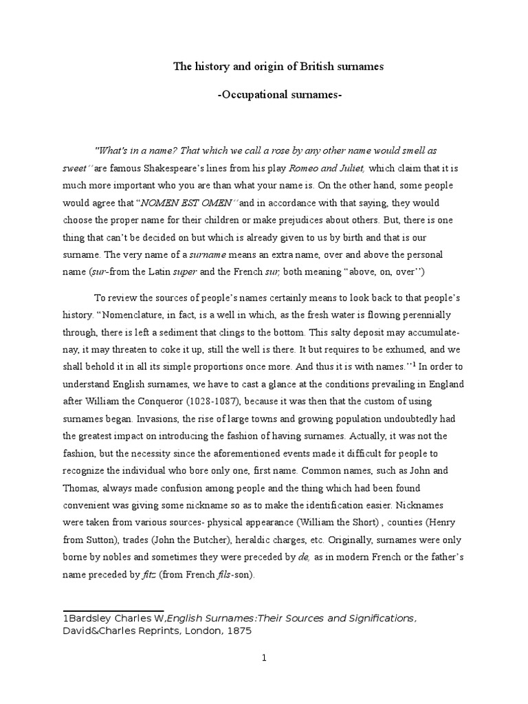 The History and Origin of British Surnames | PDF | Surname | England