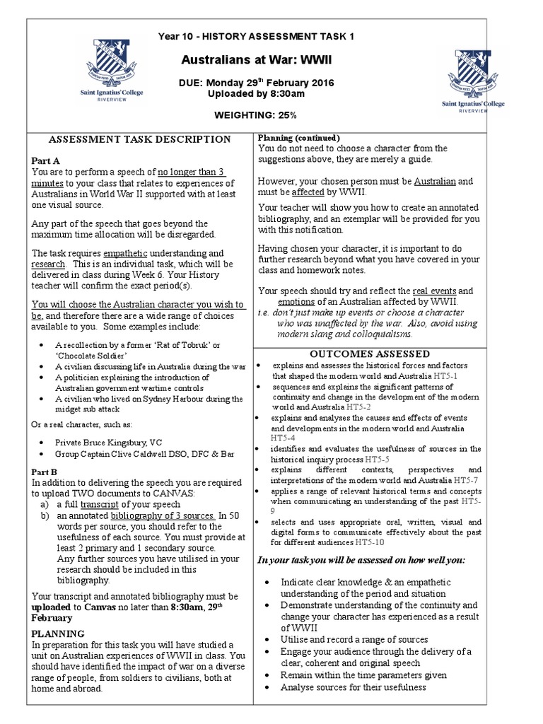 Australians at War: WWII: Assessment Task Description | PDF | Byzantine ...
