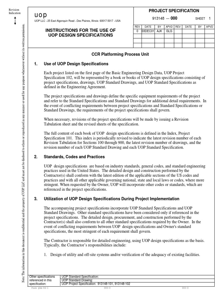 Instructions For The Use of Uop Design Specifications: Project Specification 000 | PDF ...