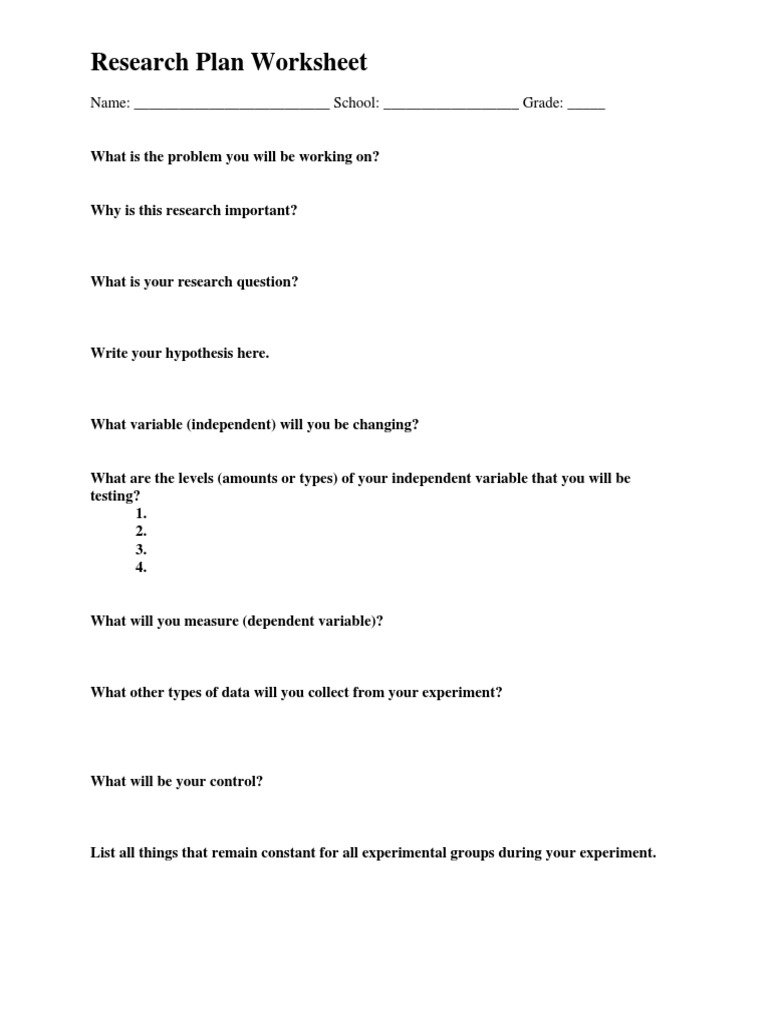 Research Plan Worksheet 11 | PDF
