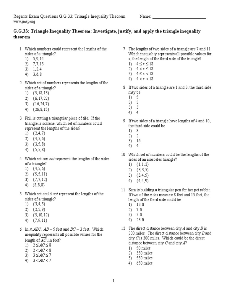 Triangle Inequality Theorem Quiz With Answer | PDF | Triangle ...