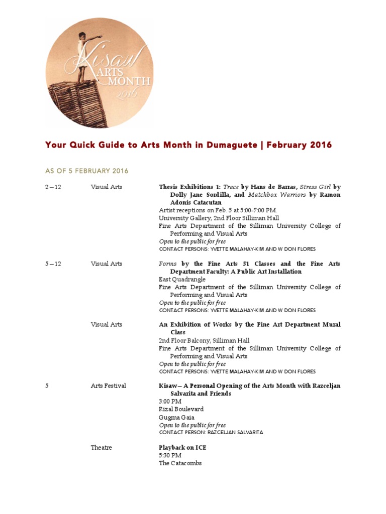 Your Quick Guide To Arts Month 2016 in Dumaguete As of FEBRUARY 5 | PDF ...