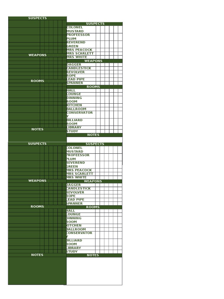 Cluedo Sheet | PDF