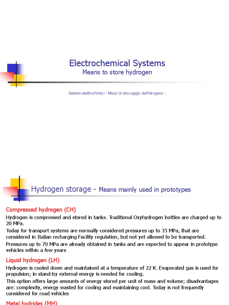 Electrochemical Systems: Means To Store Hydrogen | PDF | Hydrogen | Gas ...