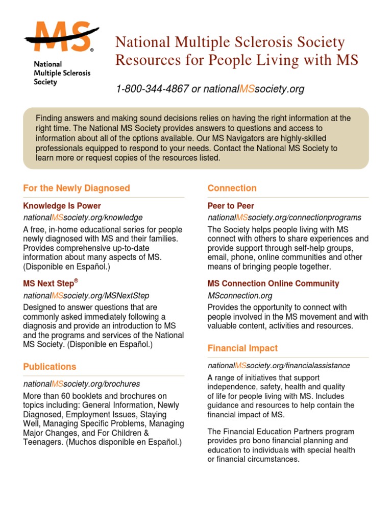National Multiple Sclerosis Society Resources For People Living With MS ...