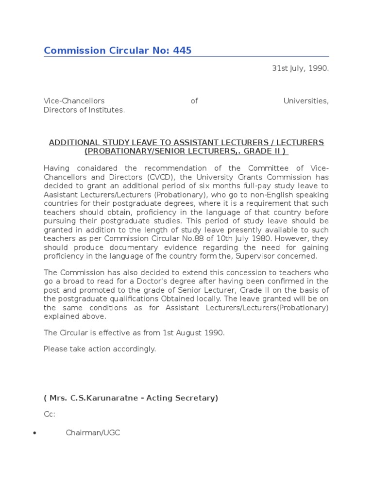 Additional Study Leave Circular | Lecturer | Postgraduate Education